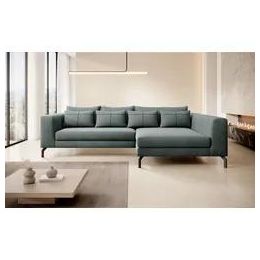 Ecksofa Home Affaire "Cross, mit softem Sitz, L-Form, wendbare Zierkissen, Breite 284 cm", grau (schwarzgrau), B:284cm H:82cm T:172cm, 100% Polyester, Sofas, Ecksofa, Couch mit vielen Kissen, stylische Kreuznaht, elegante Metallf&uuml;&szlig;e