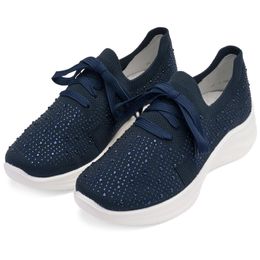 Slip-On Sneaker Ara "SEATTLE", Damen, Gr. 9 (43), nachtblau, Textil, Schuhe Slip-On Sneaker, Keilabsatz, Slipper, Freizeitschuh mit Strasssteinen, H-Weite