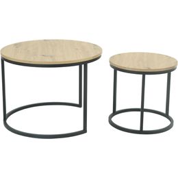 Couchtisch Hela "LINDAU", schwarz (artisan eiche, schwarz, schwarz, artisan eiche), B/H/T: 60cm x 45cm x 60cm, Tische, Couchtisch, 2er Set,Tischplatten rund,MDF,Eicheoptik,Metallgestell,Dia 60+40cm