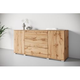 Sideboard OTTO HOME "Kenia, Kommode f&uuml;r das Schlafzimmer/Wohnzimmer", braun (eichefarbe votan), B:150cm H:69cm T:39cm, FSC-zertifizierter Holzwerkstoff, Hartfaserplatte, Kunststoff, Sideboards, Sideboard, Modernes Sideboard mit 3 Schubladen und 4 F&auml;chern, Breite 150 cm