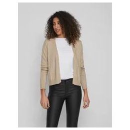 Cardigan Vila "VIRIL SHORT L/S KNIT CARDIGAN-NOOS", Damen, Gr. XL, beige (natural melange), Feinstrick, Obermaterial: 50% Viskose, 27% Nylon, 23% Polyester, meliert, unifarben, regular fit normal, V-Ausschnitt, Rippstrickb&uuml;ndchen, Strickjacken, Materialmix, regular fit