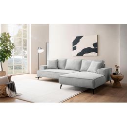 Ecksofa Home Affaire "TVINNU, L-Form, 275cm, in Cord und Leinenoptik", grau (hellgrau), B:275cm H:83cm T:173cm, Sofas, Ecksofa, wahlweise Recamiere rechts/links, schwarze F&uuml;&szlig;e, bequemer Sitzkomfort