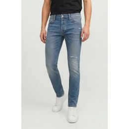 Jack & Jones Slim-fit-Jeans JACK & JONES "JJIGLENN JJORIGINAL", Herren, Gr. 32, L&auml;nge 34, blau denim, Denim/Jeans, Obermaterial: 76% Baumwolle, 22% Polyester, 2% Elasthan, Abriebeffekte, slim fit, Jeans Slim-fit-Jeans