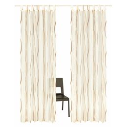 Gardine OTTO HOME "DIMONA" Gr. 1, beige (creme, schoko), B:140cm H:145cm, Voile, Polyester, Gardinen, Gardine, 2-er Set, Voile, Polyester, Wellen