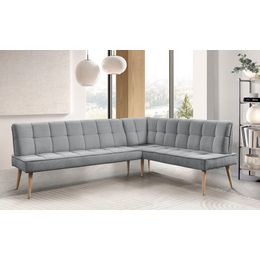 Eckbank exxpo - SOFA FASHION "Latte", silber, B:254cm H:95cm T:196cm, 94% PES, 6% NY, Sitzb&auml;nke, Eckbank, moderne Sitz- und R&uuml;ckensteppung, bequem und elegant, hoher Holzfu&szlig;