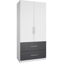 Kleiderschrank Rauch "Dreht&uuml;renschrank Schrank Garderobe W&auml;scheschrank Schlafzimmer ALVOR", schwarz-wei&szlig; (wei&szlig;, graumetallic), B:91cm H:197cm T:54cm, Holzwerkstoff, Schr&auml;nke, Kleiderschrank, erh&auml;ltlich optional mit Spiegel, 2 gro&szlig;e Schubladen MADE IN GERMANY