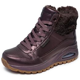 Winterboots Skechers "UNO RUGGED - GALACTIC HEIGHTS", Damen, Gr. 35, aubergine, Lederimitat, metallic, Schuhe Winterboots, Schn&uuml;rboots, Sneaker mit Keilabsatz