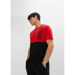 T-Shirt bonprix, Herren, Gr. 64 (3XL), erdbeere, schwarz bedruckt, Jersey, Obermaterial: 100% Baumwolle, bedruckt, regular fit h&uuml;ftbedeckend, Rundhals, Shirts T-Shirt, regular fit, kurz&auml;rmelig, aus Baumwolle