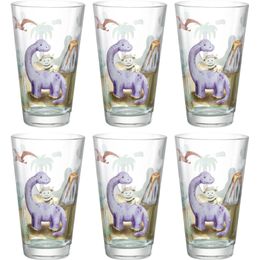 Gl&auml;ser-Set Leonardo "Dino BAMBINI AVVENTURA", bunt (mehrfarbig), H:13cm &Oslash;:8cm, Glas, Trinkgef&auml;&szlig;e, Gl&auml;ser-Set, 300 ml, 6-teilig