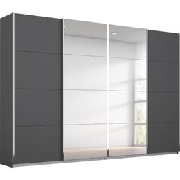 Schwebet&uuml;renschrank Rauch "Kleiderschrank Schrank Garderobe W&auml;scheschrank Ankleide SYNCRONO", grau (graumetallic, spiegel), B:271cm H:211cm T:62cm, Holzwerkstoff, Schr&auml;nke, Schwebet&uuml;renschrank, Mittelt&uuml;ren mit praktischer Synchron-&Ouml;ffnung MADE IN GERMANY
