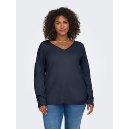 V-Ausschnitt-Pullover Only CARMAKOMA "CARMARGARETA LS PULLOVER KNT NOOS", Damen, Gr. XL, blau (ombre blau), Strick, Obermaterial: 50% Viskose, 27% Nylon, 23% Polyester, unifarben, normal normal, V-Ausschnitt, Rippstrickb&uuml;ndchen, Pullover V-Ausschnitt-Pullover, Viskosemischung, regular fit
