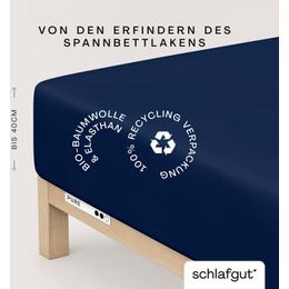 Spannbettlaken Schlafgut "PURE BOXSPRING Bio-Baumwolle mit Elasthan, 170 g/m&sup2;, Bettlaken", blau (blau deep), 1 Stk., Jersey-Elasthan, 120-130x200-220 40cm, Jersey-Elasthan, Obermaterial: 95% Baumwolle, 5% Elasthan, Bettlaken, Spannbettlaken, PREMIUM Boxspringbett Laken bis 40 cm H&ouml;he, dehnbar blickdicht, straff