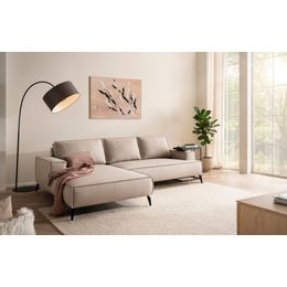Ecksofa Home Affaire "TVINNU, L-Form, 275cm, in Cord und Leinenoptik", hellbeige, B:275cm H:83cm T:173cm, Sofas, Ecksofa, wahlweise Recamiere rechts/links, schwarze F&uuml;&szlig;e, bequemer Sitzkomfort