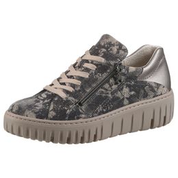 Waldl&auml;ufer Plateausneaker WALDL&Auml;UFER "H-LIVIA", Damen, Gr. 9 (43), grau (grau, bronzefarben), Nappaleder, Veloursleder, gemustert, metallic, Schuhe Plateausneaker, Schn&uuml;rschuh, Halbschuh, Komfortschuh mit herausnehmbarem Lederfu&szlig;bett
