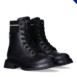 Schn&uuml;rboots Tommy Hilfiger, M&auml;dchen, Gr. 30, schwarz, Polyester, Synthetik, Schuhe Schn&uuml;rboots, Biker Boots, Winterboots mit Blockabsatz