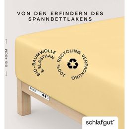 Spannbettlaken Schlafgut "PURE BOXSPRING Bio-Baumwolle mit Elasthan, 170 g/m&sup2;, Bettlaken", gelb (gelb mid), 1 Stk., Jersey-Elasthan, 180-200x200-220 40cm, Jersey-Elasthan, Obermaterial: 95% Baumwolle, 5% Elasthan, Bettlaken, Spannbettlaken, PREMIUM Boxspringbett Laken bis 40 cm H&ouml;he, dehnbar blickdicht, straff