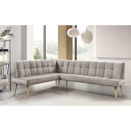Eckbank exxpo - SOFA FASHION "Latte", sand, B:254cm H:95cm T:196cm, 100% PES, Sitzb&auml;nke, Eckbank, moderne Sitz- und R&uuml;ckensteppung, bequem und elegant, hoher Holzfu&szlig;