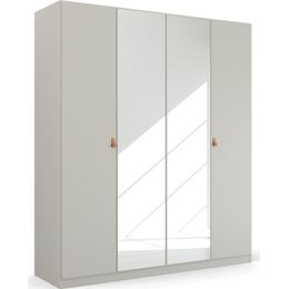 Dreht&uuml;renschrank Rauch "Kleiderschrank Schrank Garderobe Ankleide HOMEY BY QUADRA SPIN", grau (seidengrau), B:181cm H:210cm T:54cm, Holzwerkstoff, Schr&auml;nke, Dreht&uuml;renschrank, mit Grifflaschen aus weichem, cognacbraunem Leder, mit Spiegel