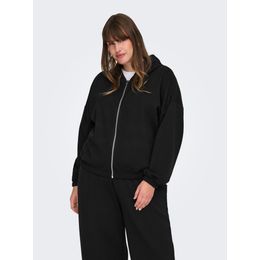Kapuzensweatshirt Only CARMAKOMA "CARSCARLETT LS ELASTIC ZIP HOOD SWT NOOS", Damen, Gr. S, schwarz, Sweatware, Obermaterial: 60% Polyester, 40% Viskose, unifarben, regular fit normal, Rundhals, Sweatshirts Kapuzensweatshirt