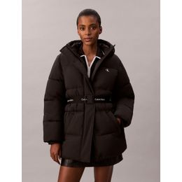 Steppjacke Calvin Klein Jeans "BELTED MIDWEIGHT PUFFER", Damen, Gr. S (38), schwarz, Web, Obermaterial: 100% Polyamid, unifarben, regular fit normal, Rundhals, eingesetzt gerader Abschluss, Jacken Steppjacke, Mit Rundhalsausschnitt, regular fit