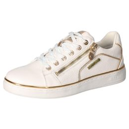 Sneaker Mustang Shoes, Damen, Gr. 37, gold (creme, goldfarben), Lederimitat, gl&auml;nzend, Schuhe Sneaker, Plateausneaker, Schn&uuml;rschuh mit Metallic Details