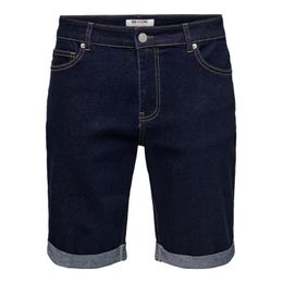 Only & Sons Shorts ONLY & SONS "ONSPLY BOX GUA DNM SHORTS OTL", Damen, Gr. XXL, N-Gr, blau (dunkelblau denim), Web, Obermaterial: 64% Baumwolle, 31% Polyester, 3% Viskose, 2% Elasthan, unifarben, regular fit knielang, Hosen Shorts