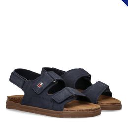 Sandale Tommy Hilfiger, M&auml;dchen, Gr. 34, blau, Leder, Schuhe Sandale, Barfu&szlig;schuh, Sommerschuh mit drei regulierbaren Klettverschl&uuml;ssen