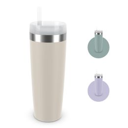 Isolierflasche Emsa "Travel Mug Cool&sup3;", hellgrau, H:25,47cm, Edelstahl, Polypropylen (PP), Trinkflaschen, Isolierflasche, 3 Deckelpositionen, f&uuml;r g&auml;ngige Autohalterungen, inkl. Strohhalm