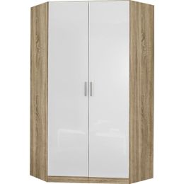 Eckkleiderschrank Rauch "Kleiderschrank Schrank Eckschrank Ankleide Garderobe CELLE", wei&szlig; (struktureichefarben hell, hochglanz wei&szlig;), B:117cm H:197cm T:117cm, Holzwerkstoff, Schr&auml;nke, Eckkleiderschrank, optional mit Spiegel oder Hochglanzfront MADE IN GERMANY