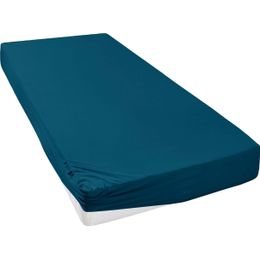 Spannbettlaken OTTO HOME "SOUCY aus Baumwolle mit Elasthan, 160 g/m&sup2;", blau (petrol), 1 Stk., Jersey-Elasthan, 180-200x200-220 30cm, Jersey-Elasthan, Obermaterial: 97% Baumwolle, 3% Elasthan, Bettlaken, Spannbettlaken, Premium Bettlaken f&uuml;r Matratzen bis 30 cm H&ouml;he, optimale Passform