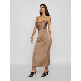 Tr&auml;gerkleid Vila "VIRAVENNA STRAP ANKLE DRESS - NOOS", Damen, Gr. 34, N-Gr, beige (fossil), Web, Obermaterial: 100% Polyester, unifarben, slim fit, V-Ausschnitt, Kleider Tr&auml;gerkleid, Kunstfaser, regular fit