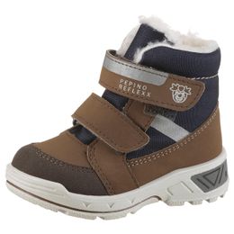 Winterstiefel Pepino BY RICOSTA "Flo WMS: mittel", Jungen, Gr. 22, braun (braun, blau), Lederimitat, Textil, Schuhe Winterstiefel, Klettschuh mit Warmfutter, Gr&ouml;&szlig;enschablone zum Download