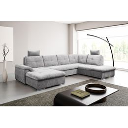 Wohnlandschaft WERK2 "Arena, B/T: 339/220 cm breit, moderner, einladender Sitzkomfort", grau, B:339cm H:102cm T:220cm, 100% Polyester, Sofas, Wohnlandschaft, 2x Kopfst&uuml;tzen, Schlaffunktion und Bettkasten, U-Form