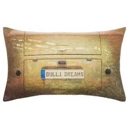 Dekokissen Pad "TRAVELER", gelb, B:60cm L:35cm, Polyester, Dekokissen_Sitzkissen_Kissenh&uuml;llen, Made in Europe, Kissenh&uuml;lle ohne F&uuml;llung, Motiv Bulli, 1 St&uuml;ck