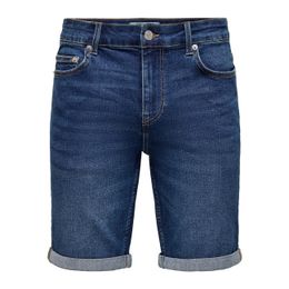 Only & Sons Shorts ONLY & SONS "ONSPLY PIM DNM SHORTS", Damen, Gr. L, N-Gr, dunkelblau denim, Web, Obermaterial: 65% Baumwolle, 18% Polyester, 15% Viskose, 2% Elasthan, unifarben, regular fit, Hosen Shorts
