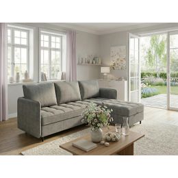 Ecksofa DOREL HOME "LINDHUS, L-Form, verschiedene Stellvarianten, Modulsofa", grau, B:194cm H:80cm T:130cm, 100% Polyester, Sofas, Ecksofa, Recamiere, Stauraum, Cord und Chenille-Bezug, Topseller