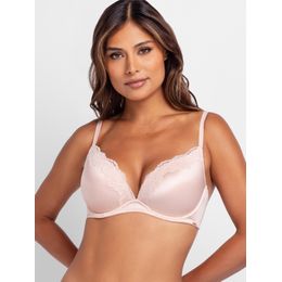 Push-up-BH Dorina "Origins Shiny Micro", Damen, Gr. 70, Cup A, pink, Spitze, Obermaterial: 63% Polyamid, 19% Elasthan, 18% Polyester, unifarben, BHs Push-up-BH, vorgeformte Cups, Spitze, Doppeltr&auml;ger vorn, gl&auml;nzend