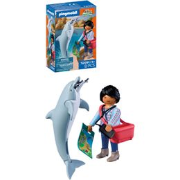 Konstruktions-Spielset Playmobil "Zoo: Delfin und Besucherin (72091), Animals & Friends", bunt, Spielbausteine, Kinder, Kunststoff, Konstruktions-Spielset, Made in Europe