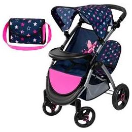 Puppen-Zwillingsbuggy BAYER "Twin Star, blau/pink", blau (blau, pink), Puppenwagen, KinderB:41cm H:60cm T:68cm, Kunststoff, Metall, Stoff, mit Wickeltasche, B:41cm H:60cm T:68cm