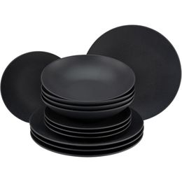 Tafelservice Creatable "Teller Set, Geschirr-Set Soft Touch Black", schwarz, 12 Stk., Steinzeug, Geschirr-Sets, Tafelservice, Service, schwarz, seidenmatte Glasur, 12 Teile, f&uuml;r 4 Personen
