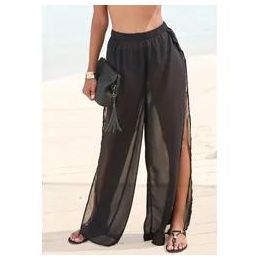 Strandhose Lascana, Damen, Gr. 42, N-Gr, schwarz, Chiffon, Obermaterial: 100% Polyester, unifarben, figurumspielend lang, Hosen Strandhose, aus transparenter Chiffonware, Schlupfhose