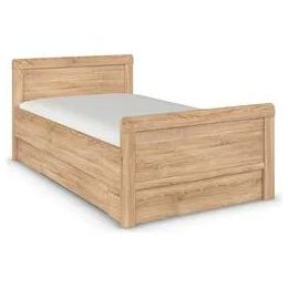 Stauraumbett Rauch "Bett Einzelbett Stollenbett Bettk&auml;sten EVELYN", braun (eiche sonoma), B:129cm H:94cm L:210cm, Betten, Stauraumbett, in Komforth&ouml;he mit Holzkopfteil sowie Schubladen MADE IN GERMANY