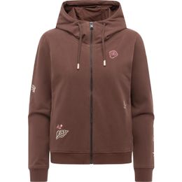 Sweatjacke Ragwear "Sweatjacke Parya Embro", Damen, Gr. XXL, braun (schwarz choco), Obermaterial: 95% Baumwolle CO. 5% Elasthan EL., Sweatjacken Sweatjacke