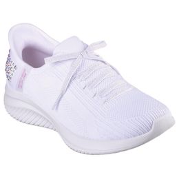 Slip-On Sneaker Skechers "ULTRA FLEX 3.0-SHINING GLITZ", Damen, Gr. 35, wei&szlig;, Textil, Glitzer, Schuhe Slip-On Sneaker, Komfortschuh, Slipper, Sneaker mit coolen Glitzer-Nieten