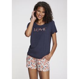 Shorty Vivance Dreams, Damen, Gr. 48/50, dunkelblau, orange, gebl&uuml;mt, Single Jersey, Obermaterial: 50% Baumwolle, 50% Viskose, bequem kurz, Rundhals, Homewear-Sets Shorty, mit sch&ouml;nem Frontprint