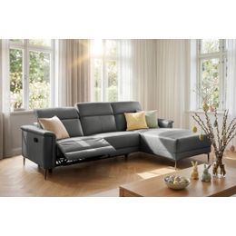 Ecksofa OTTO HOME "LUND, L-Form, 261cm, man. o. elektr. Relaxfunktion (mit USB-A)", grau, B:261cm H:97cm T:179cm, Kunstleder 100% Polyurethan, Sofas, Ecksofa, und Kopfteilverstellung