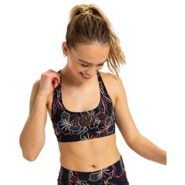 Bandeau-Bikini-Top Roxy "Roxy Active", Damen, Gr. M, Cup B, grau (anthrazit athletic hibiscus), Obermaterial: 75% Nylon, 25% Elasthan;, Bikini-Oberteile Bandeau-Bikini-Top