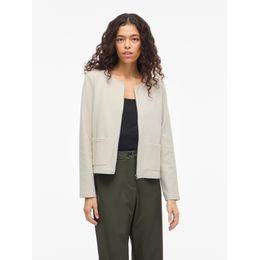 Kurzblazer Vila "VIGARDEN L/S SHORT CARDIGAN - NOOS", Damen, Gr. L, birch, Web, Obermaterial: 70% Baumwolle, 25% Polyester, 5% Elasthan, unifarben, regular fit kurz, Rundhals, Blazer Kurzblazer