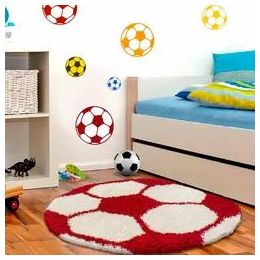Kinderteppich Ayyildiz TEPPICHE "Fun 6001" Gr. 9, rot, H:30mm &Oslash;:100cm, Kunstfaser, Teppiche, Kinderteppich, robuster Kurzflor, Fussball, Kinderzimmer