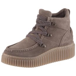 Marc O'Polo Schn&uuml;rboots MARC O'POLO "BIANCA", Damen, Gr. 37, taupe, Veloursleder, unifarben, Schuhe Schn&uuml;rboots, Plateauboots, Keilstiefelette, High Top Sneaker mit Memory Foam